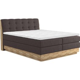 Boxspringbett Home Affaire, B:201cm L:217cm, schwarz, 100% Polyester, Komplettbetten, "Naome", Boxspringbett, Inklusive Topper