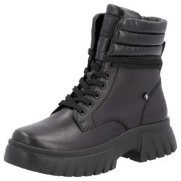 Damen Schn&uuml;rboots, Rieker EVOLUTION, Gr. 41, schwarz, Leder, Lederimitat, Schuhe, Stiefelette, Plateauboots mit Schaftrandpolsterung