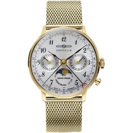 Zeppelin Damen Multifunktionsuhr "LZ 129 Hindenburg Mondphase", gold, Armbanduhren, Armbanduhr, Quarzuhr, Damenuhr, Datum, Made in Germany