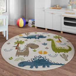 Kinderteppich Smart Kids, H:10mm &Oslash;:120cm, bunt, Polypropylen, Teppiche, "Dino & Friends", Moderner Spielteppich, strapazierf&auml;hig, pflegeleicht,