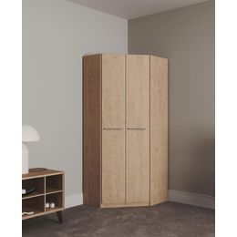Eckkleiderschrank Priess, B:78cm H:193cm T:78cm, braun, Holzwerkstoff, Schr&auml;nke, "Barcelona Kleiderschrank Eckl&ouml;sung Raumwunder", in 2 Tiefen Schrank