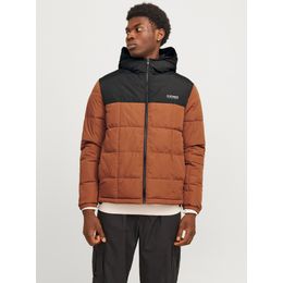 Jack & Jones JACK & JONES Herren Steppjacke "JJBEN SQUARE HOOD JACKET", braun, Gr. S, bedruckt, colorblocking, unifarben mit Farbeinsatz, Web, Obermaterial: 100%