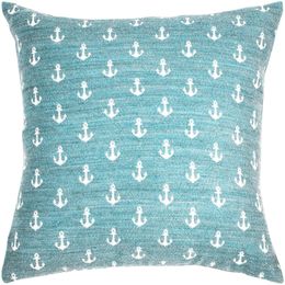 Dekokissen Pad, B:40cm L:40cm, blau, Obermaterial: 64% Baumwolle, 18% Polyacryl, 12% Polyester, 4% Wolle, 2% Viskose,