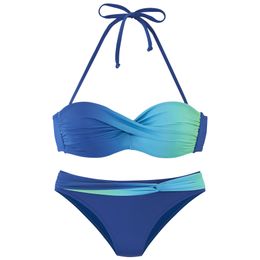 Lascana Damen Bügel-Bandeau-Bikini, blau, Gr. 38, Farbverlauf, Polyamid, Bikini-Sets, im modischen Farbverlauf