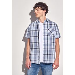 Street One MEN Herren Kurzarmhemd, blau, Gr. S, kariert, Web, 100% Baumwolle, Hemden, mit Knopfleiste