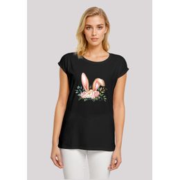 F4NT4STIC Damen T-Shirt "Blumen Osterhasen Ohren Dekor", schwarz, Gr. XS, Obermaterial: 100% Baumwolle, Shirts, Premium Qualit&auml;t