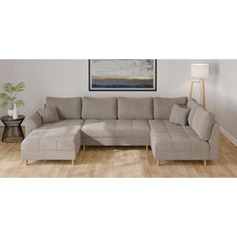 Wohnlandschaft Home Affaire, B:310cm H:81cm T:161cm, beige, 100% Polyester, Sofas, "CHARRE U-Form mit Ottomane, Maße B/T/H: 310/161/81 cm", feine