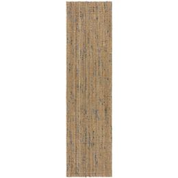 L&auml;ufer FLAIR RUGS, B:60cm H:7mm L:230cm, blau, Jute, Flur, Teppiche, "Jute Boucle", aus 100% Jute, mit Fransen, aus Naturfasern