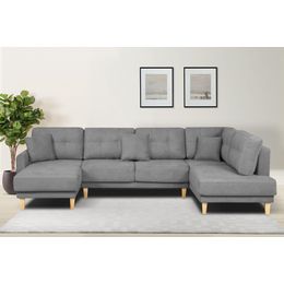 Wohnlandschaft Home Affaire, B:310cm H:90cm T:192cm, grau, 92% Polyester, 8% Nylon, Sofas, "TRIPLO U-Form wahlweise mit Schlaffunktion, B/T/H: