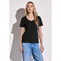 Street One Damen T-Shirt, schwarz, Gr. 40, unifarben, Web, 95% Baumwolle, 5% Elasthan, Shirts, mit Cut-Out Detail