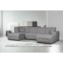 Wohnlandschaft Home Affaire, B:297cm H:85cm T:163cm, grau, 100% Polyester, Sofas, "Nosia U-Form", incl. 2 Zierkissen, mit feiner Steppung