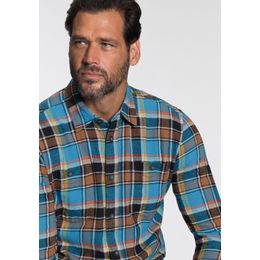 MAN'S WORLD MAN'S WORLD Herren Flanellhemd, blau, Gr. M, kariert, Flanell, Obermaterial: 100% Baumwolle, Hemden, mit 2 Brusttaschen