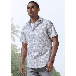Beach Time BEACHTIME Herren Hawaiihemd "Regular fit", grau, Gr. S, gemustert, Web, Obermaterial: 100% Baumwolle, Hemden, Kurzarm, Freizeithemd mit Palmenprint,
