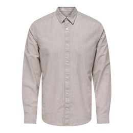 Only & Sons ONLY & SONS Herren Langarmhemd "ONSCANTLEY LIFE LS SOLID LINEN SHIR OTL", beige, Gr. L, unifarben, Web, Obermaterial: 95% Baumwolle, 5% Leinen, Hemden