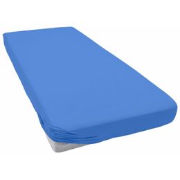 Spannbettlaken Primera, blau, Jersey-Elasthan, Obermaterial: 95% Baumwolle, 5% Elasthan, Bettlaken, "Elasthan-Feinjersey", PREMIUM, aus 95% gek&auml;mmter