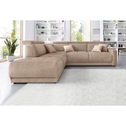 Ecksofa DOMO collection, B:266cm H:84cm T:99cm, beige, Kunstleder SOFTLUX;Struktur fein (100% Polyester);Zierkissen: Microfaser PRIMABELLE (100%