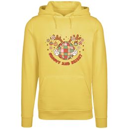 F4NT4STIC Damen Kapuzenpullover "Groovy And Bright Christmas Disco Deer", gelb, Gr. XXL, Obermaterial: 65% Baumwolle, 35% Polyester, Pullover,