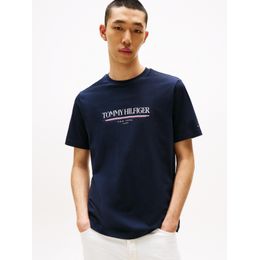 Tommy Hilfiger Herren T-Shirt "BRAND LOVE HILFIGER TEE", blau, Gr. S, Single Jersey, Obermaterial: 100% Baumwolle, Shirts