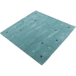 Wollteppich CarpetFine, B:250cm H:15mm L:250cm, blau, Wolle, Teppiche, "Gabbeh-Uni", reine Wolle, handgewebt, Gabbeh Loom Tiermotiv, Sonderform