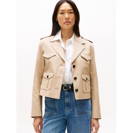 Tommy Hilfiger Damen Kurzblazer "COTTON REGULAR LADY JACKET", beige, Gr. 38, unifarben, Web, Obermaterial: 100% Baumwolle, Blazer
