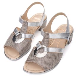 Ara Damen Sandalette "LUGANO", Gr. 8,5, grau, Glattleder, Veloursleder, metallic, Schuhe, Festtagsschuh, Glitzersandale, Kitten Heel mit Blockabsatz,