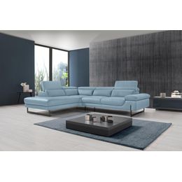 Ecksofa Egoitaliano, B:284cm H:95cm T:108cm, blau, Luxus-Microfaser (100% Polyester) Leder »BULL« (echtes Rindsleder). Geschliffenes, pigmentiertes