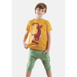 DENOKIDS Herren Hausanzug "Skater", Gr. 110, gelb, 94% Baumwolle, 6% Elasthan, bedruckt, Homewear-Sets, mit Tiger-Aufdruck