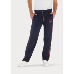 H.I.S. H.I.S Herren Sweathose, Gr. 44, blau, Sweatware, Obermaterial: 60% Baumwolle, 40% Polyester, unifarben mit Farbeinsatz, Basic, Hosen, Jogginghose aus