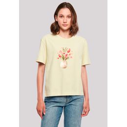 F4NT4STIC Damen T-Shirt "Rosa Fr&uuml;hlingsblumenstrau&szlig; in Vase", gelb, Gr. XS, Obermaterial: 100% Baumwolle, Shirts, Premium Qualit&auml;t