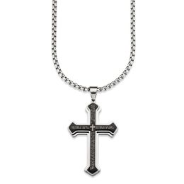 Bruno Banani Herren Kette mit Anhänger "Schmuck Geschenk Halskette Kreuz Venezianerkette Silber Schwarz", Edelstahl, L: 60, silber, Edelstahl,