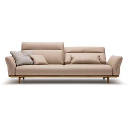4-Sitzer, B:248cm H:103cm T:100cm, beige, CREATION BY ROLF BENZ, NaturLEDER OSKAR (echtes Rindsleder), Sofas, "CR.460", Sockel in Nussbaum, F&uuml;&szlig;e