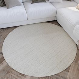 Teppich Wecon Home, H:15mm Ø:180cm, beige, Polyester, Wohnzimmer, Teppiche, "Hamptons THIRTYONE", Kurzflor, Wohnzimmer, Schlafzimmer, elegant,