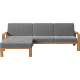 Sit & More Ecksofa SIT & MORE, B:264cm H:91cm T:178cm, grau, 100% Polyester, Wohnzimmer, Sofas, "Kolding L-Form", Armlehnen aus eichefarbigem Buchenholz,