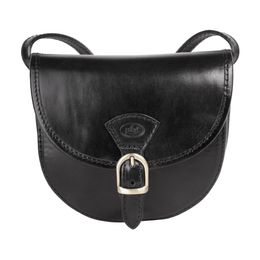 Pike PIKÉ Damen Umhängetasche, schwarz, Leder, glänzend, Taschen, echt Leder, Made in Italy