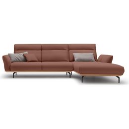 Ecksofa, B:318cm H:103cm T:183cm, braun, CREATION BY ROLF BENZ, NaturLEDER OSKAR (echtes Rindsleder), Wohnzimmer, Sofas, "CR.460", Sockel in Eiche,