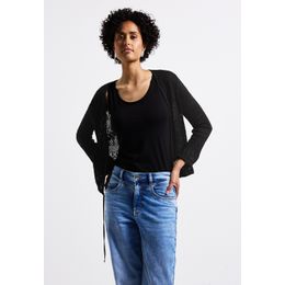 Street One Damen Cardigan, schwarz, Gr. 34, unifarben, Web, 50% Baumwolle, 50% Polyacryl, Strickjacken, mit 3/4 &Auml;rmeln