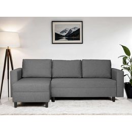 Ecksofa Inosign, B:230cm H:84,5cm T:134,5cm, grau, 100% Polyester, Wohnzimmer, Sofas, "GLENOE Schlafsofa mit Bettkasten, Recamiere beidseitig
