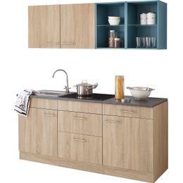 K&uuml;chenzeile Optifit, B:180cm H:85cm T:60cm, braun, Komplettk&uuml;chen-Sets, "Mini", Breite 180 cm, mit Glaskeramik-Kochfeld, mit Arbeitsplatte