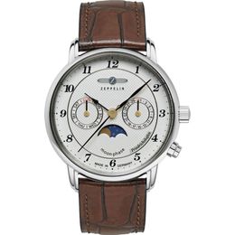 Zeppelin Damen Quarzuhr "Friedrichshafen Lady Moonphase"braun, Armbanduhren, Armbanduhr, Damenuhr, Made in Germany, analog, Wochentag, Mondphase