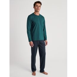 Calida Herren Schlafanzug "Relax Essentials", Gr. S, blau, Obermaterial: 100% Baumwolle, unifarben mit Farbeinsatz, Homewear-Sets, mit aufgesetzter