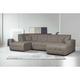 Wohnlandschaft Home Affaire, B:297cm H:85cm T:163cm, grau, 100% Polyester, Sofas, "Nosia U-Form", incl. 2 Zierkissen, mit feiner Steppung