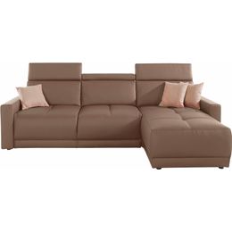 Ecksofa DOMO collection, B:262cm H:84cm T:167cm, braun, Kunstleder SOFTLUX;Struktur fein (100% Polyester);Zierkissen: Microfaser PRIMABELLE (100%