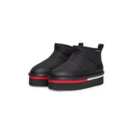 Tommy Jeans Damen Winterboots "TJW NYLON FLATFORM BOOT WL", Gr. 41, schwarz, Leder, Textil, kontrastfarbene Details, unifarben, Schuhe, Plateau,