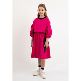 Gulliver Mädchen Jerseykleid, pink, Gr. 152, mehrfarbig, 100% Baumwolle, Kleider, mit kontrastfarbigem Gürtel