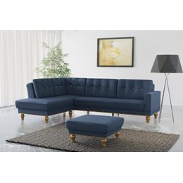 Sit & More Ecksofa SIT & MORE, B:298cm H:90cm T:198cm, blau, 100% Polyester, Wohnzimmer, Sofas, "Orient 5 L-Form", mit Strass-Stein, wahlweise mit Bettfunktion