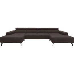 Wohnlandschaft DOMO collection, B:376cm H:79cm T:175cm, braun, Echtleder, Sofas, "Cunelli tolle Sitznähte als Designelement, fester Sitzkomfort,