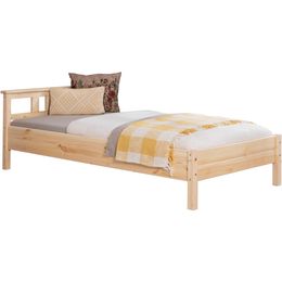 Futonbett Ticaa, B:117,6cm, beige, Betten, "Merci", Einzelbett, aus Kiefer Massivholz, inkl. Rollrost