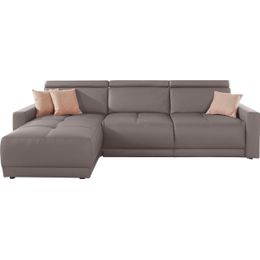 Ecksofa DOMO collection, B:262cm H:84cm T:167cm, braun, Kunstleder SOFTLUX;Struktur fein (100% Polyester);Zierkissen: Microfaser PRIMABELLE (100%