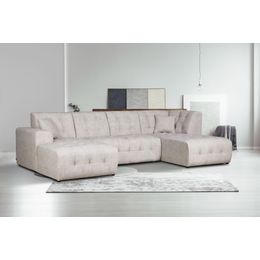 Wohnlandschaft Home Affaire, B:297cm H:85cm T:163cm, beige, 100% Polyester, Sofas, "Nosia U-Form", incl. 2 Zierkissen, mit feiner Steppung