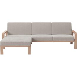 Sit & More Ecksofa SIT & MORE, B:264cm H:91cm T:178cm, beige, 100% Polyester, Wohnzimmer, Sofas, "Kolding L-Form", Armlehnen aus Buchenholz in natur,
